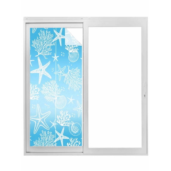 Blue Ombre Coastal Window Privacy Film, Sea Nautical Summer Beach ...