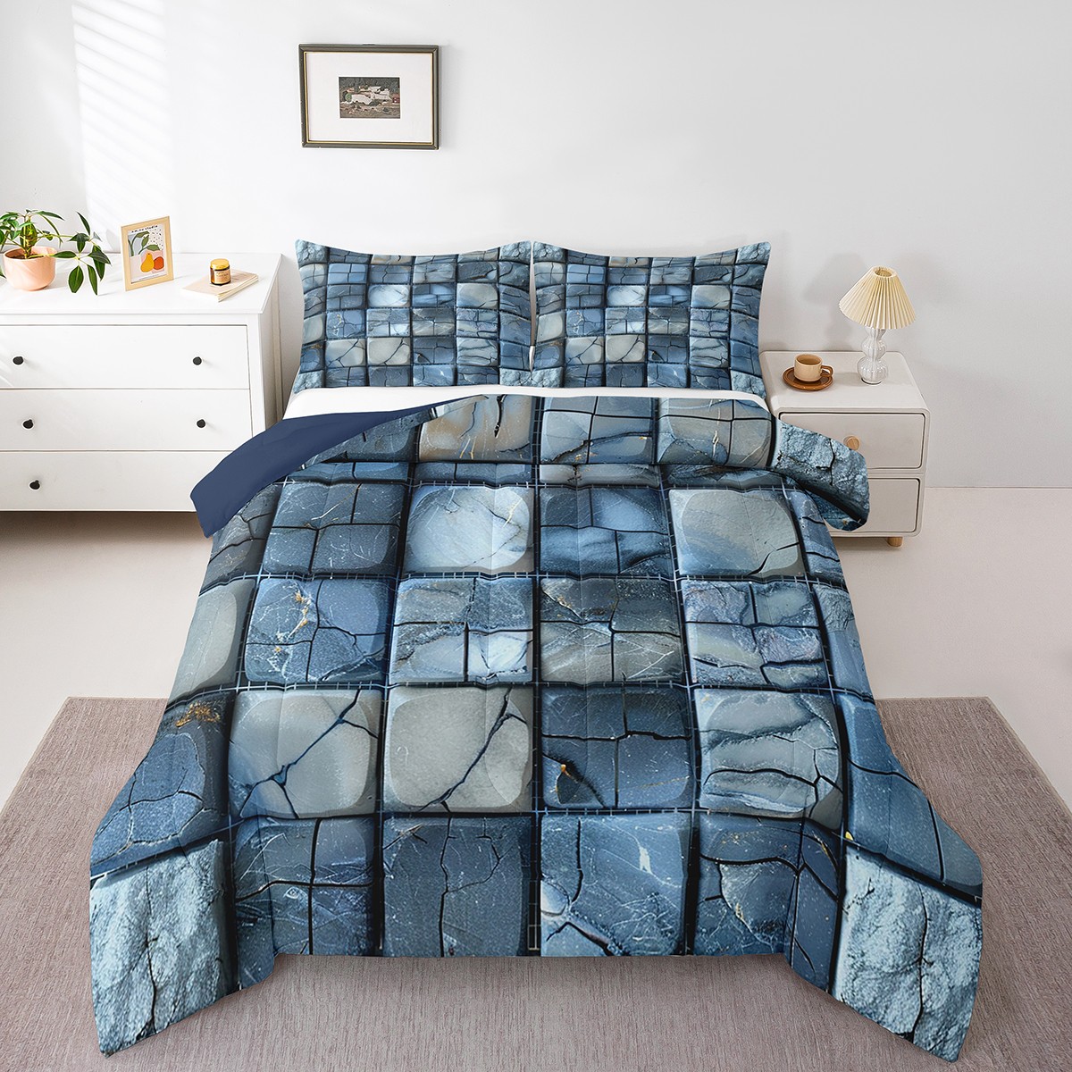 Blue Ombre Comforter Set Queen Size Modern Abstract Art Bedding Sets ...