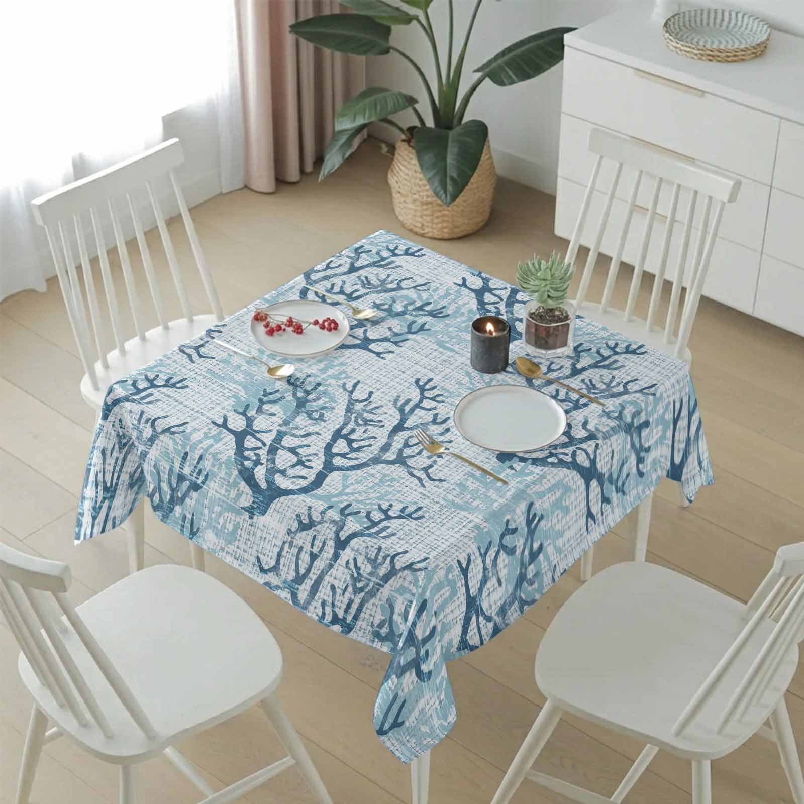 Blue Ombre Coral Abstract Table Cloth 54x54in, Waterproof Square ...