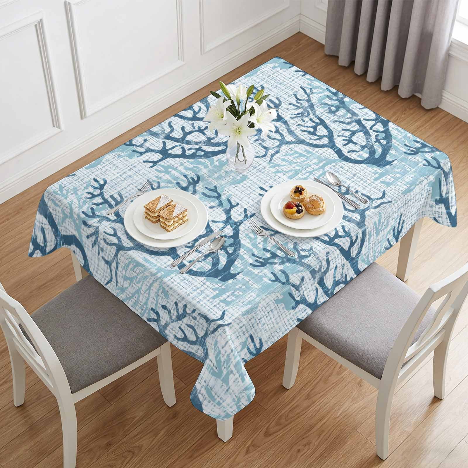 Blue Ombre Coral Abstract Table Cloth 60x84in, Waterproof Rectangle ...