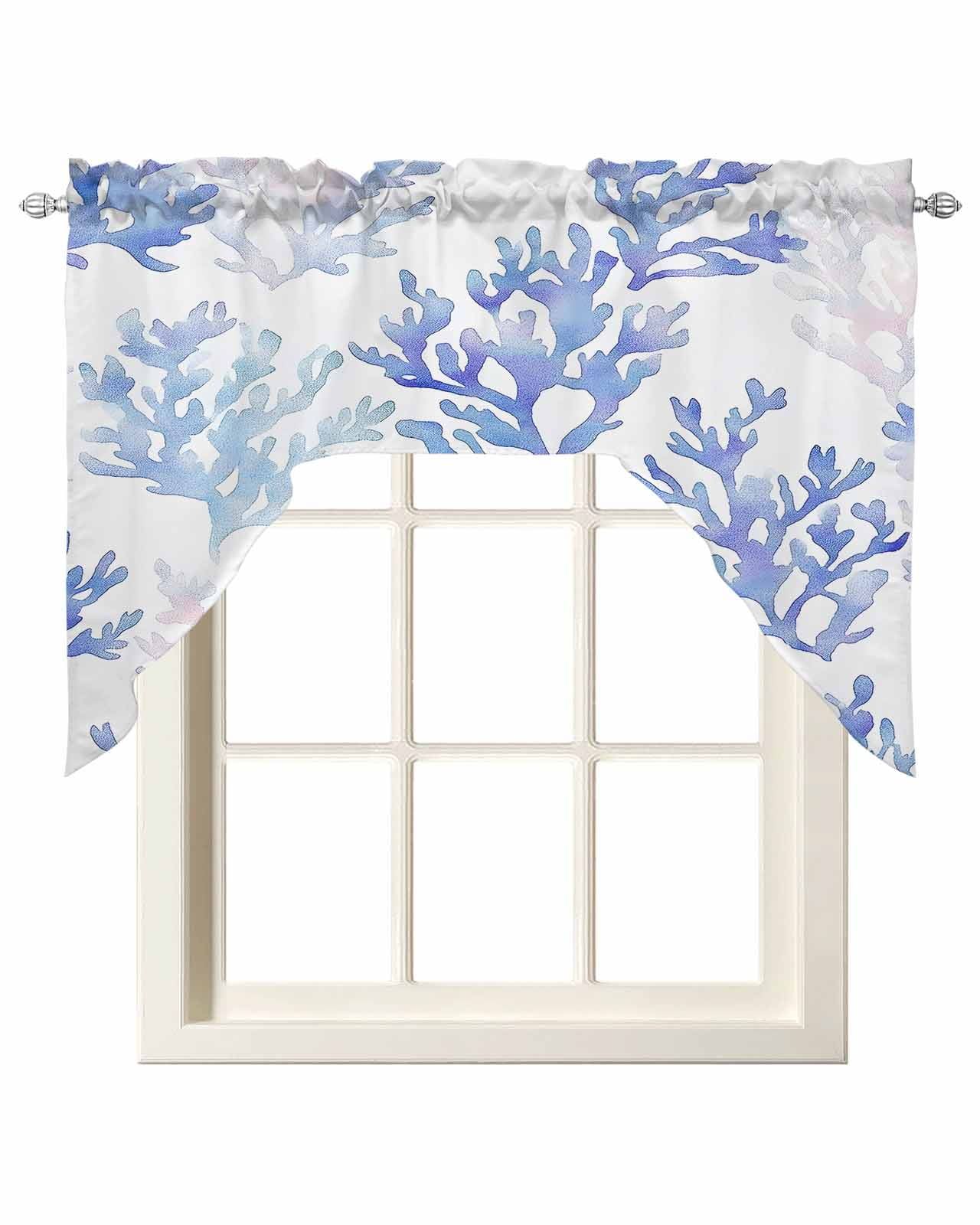 Blue Ombre Coral Kitchen Curtains Swag Valance for Windows/Bathroom ...