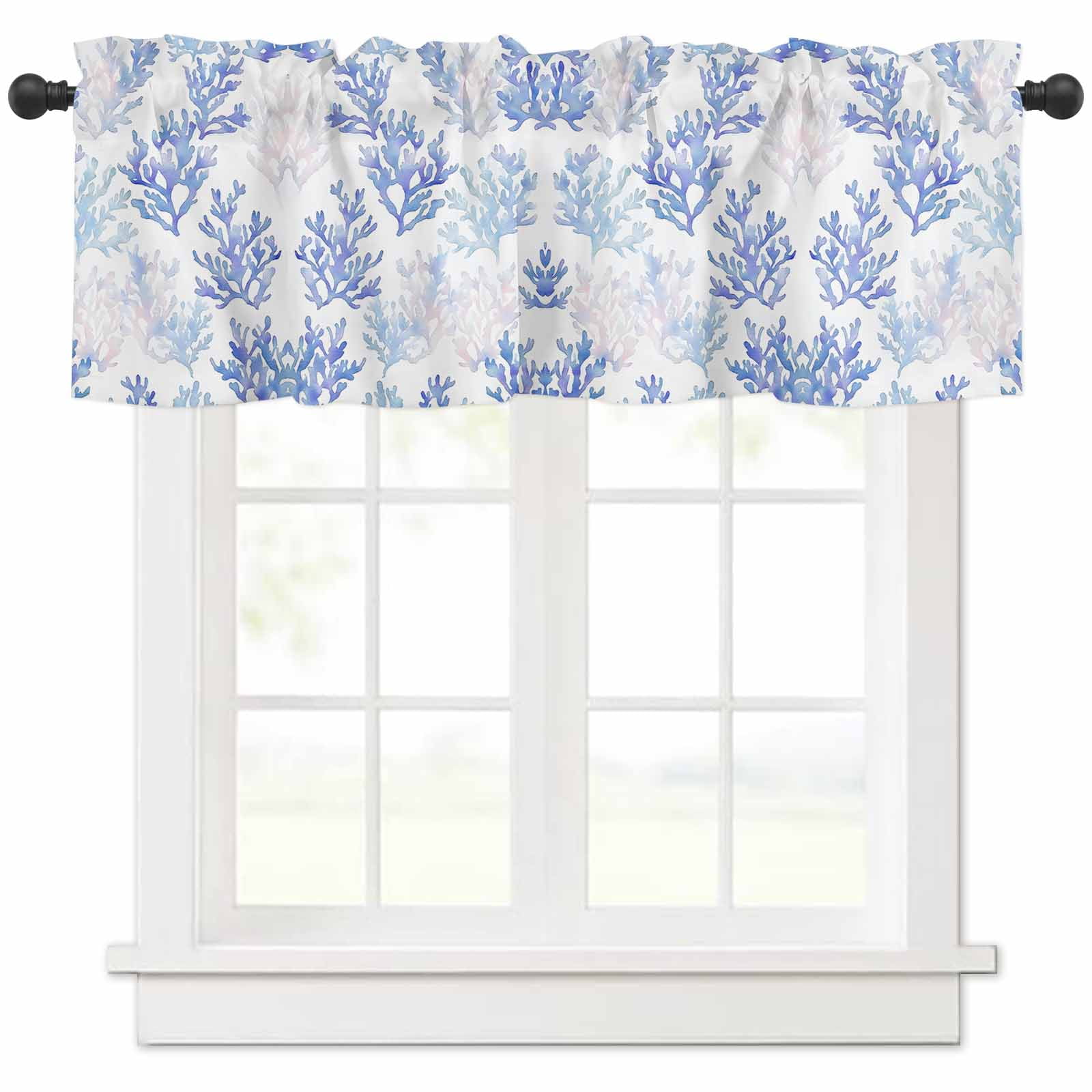 Blue Ombre Coral Valances for Windows Farmhouse Kitchen Curtains ...