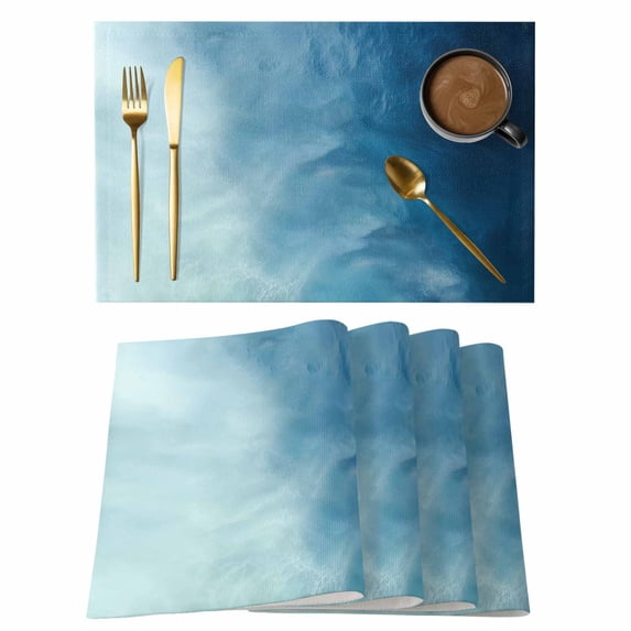 Blue Ombre Cotton Linen Placemats Set of 6, Coastal Beach Modern ...
