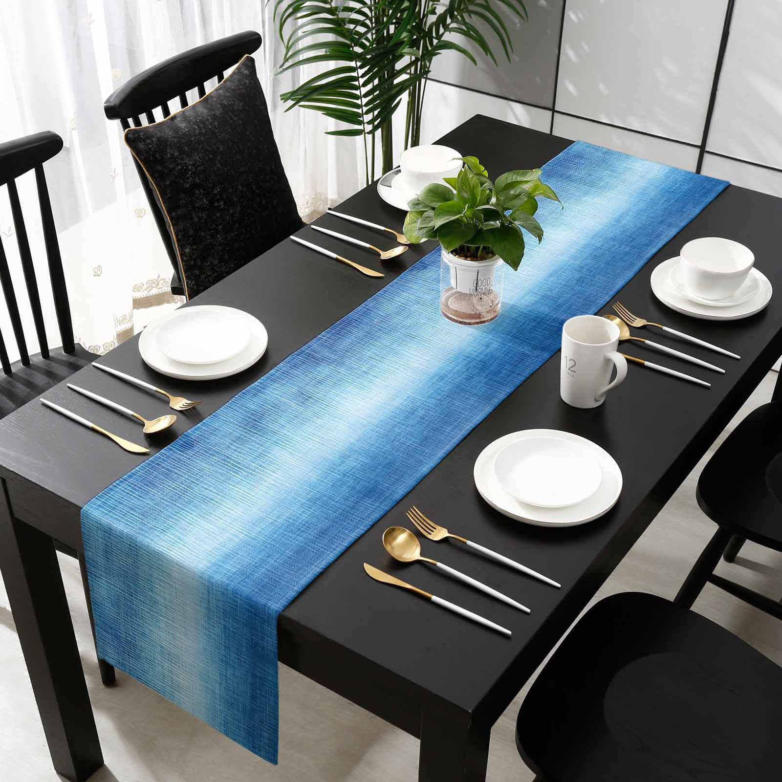 Blue Ombre Cotton Linen Small Table Runner 13 x 36 inch Vintage Chic ...
