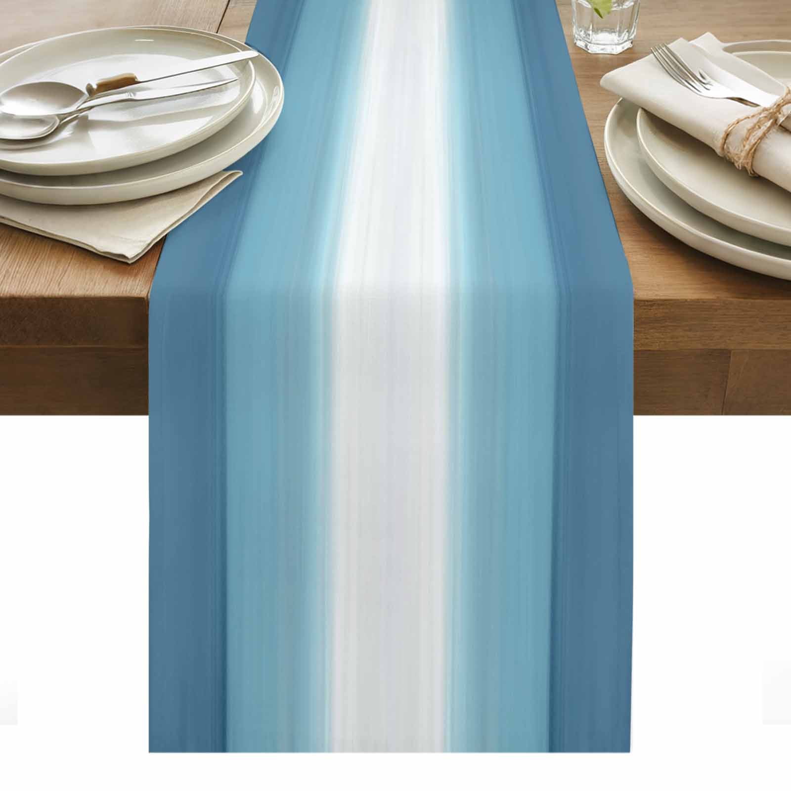 Blue Ombre Cotton Linen Table Runner Abstract Light Blue Ombre White ...