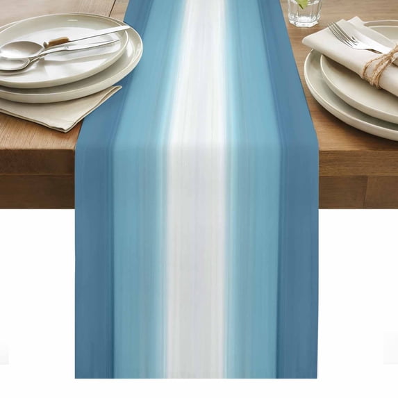 Blue Ombre Cotton Linen Table Runner Abstract Light Blue Ombre White ...
