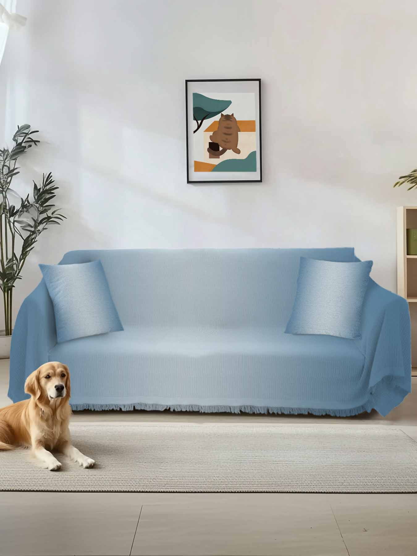 Blue Ombre Couch Cover for 2 Cushion Sofa, Modern Gradient Abstract Art ...