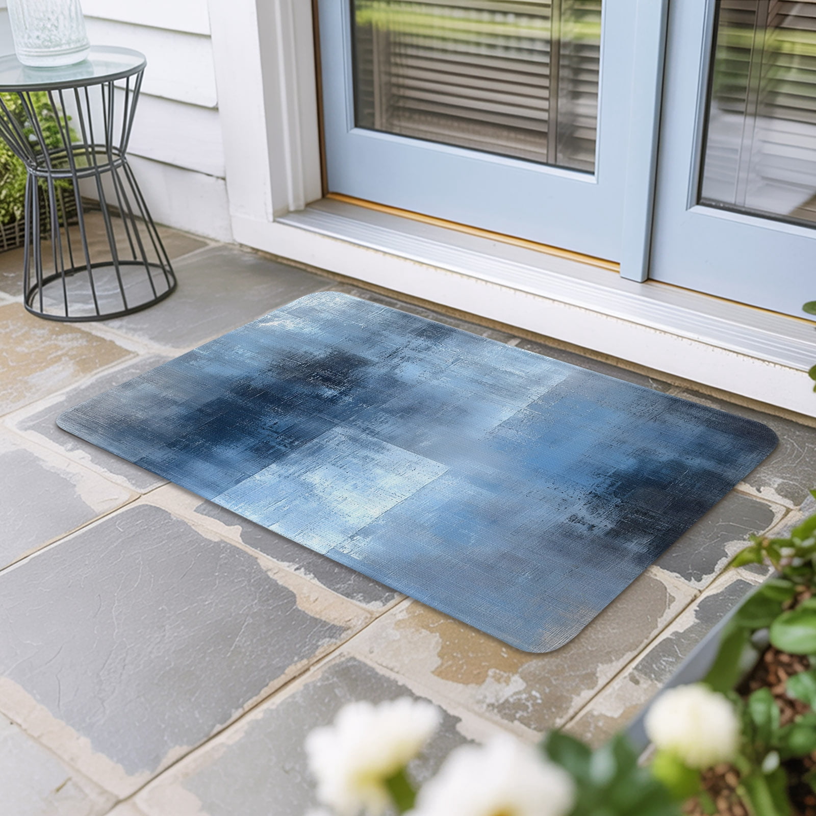 Blue Ombre Door Mat Indoor Outdoor, Modern Oil Painted Retro Abstract ...