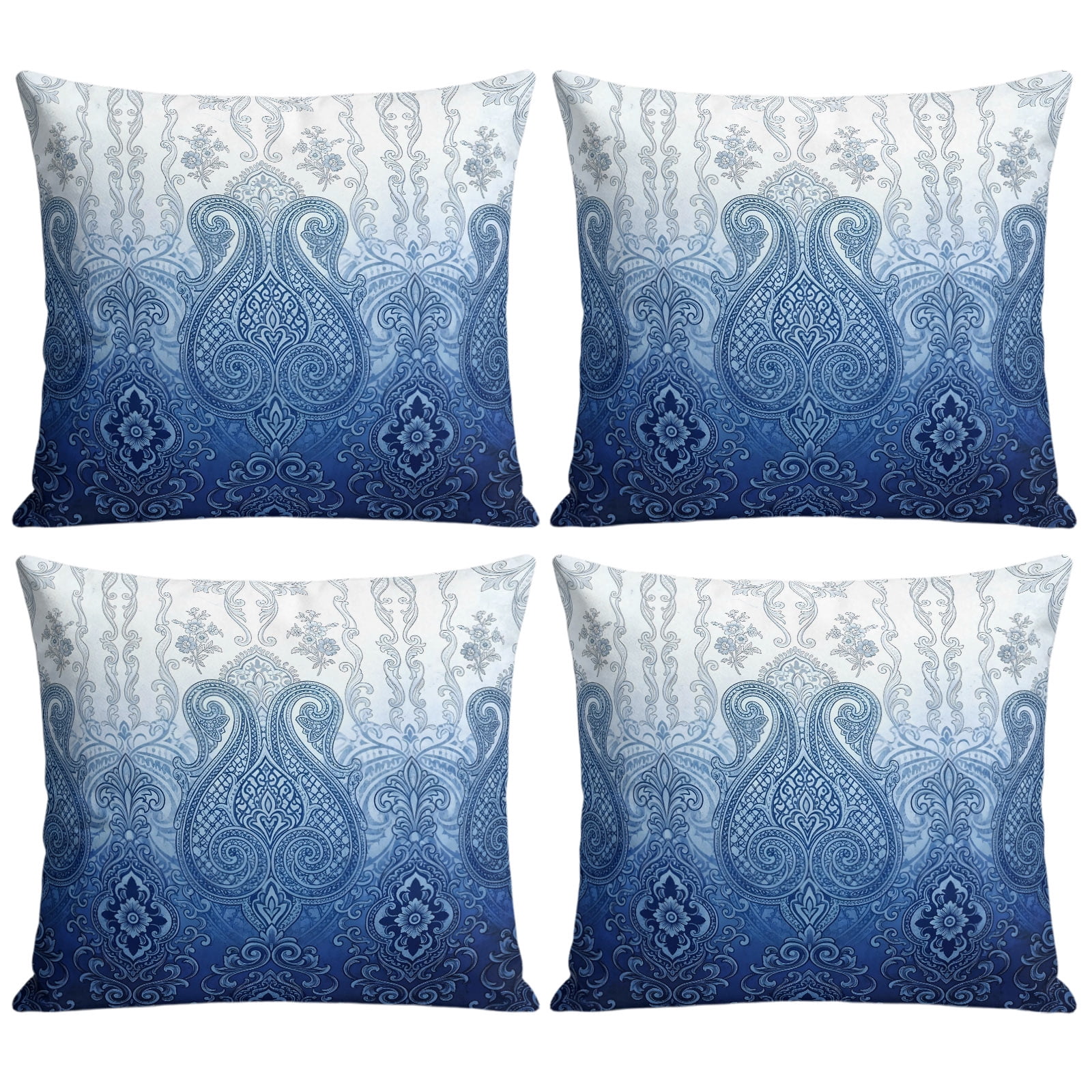 Blue Ombre Ethnic Throw Pillow Covers 16 x 16 Inch Pillow Covers Set of ...