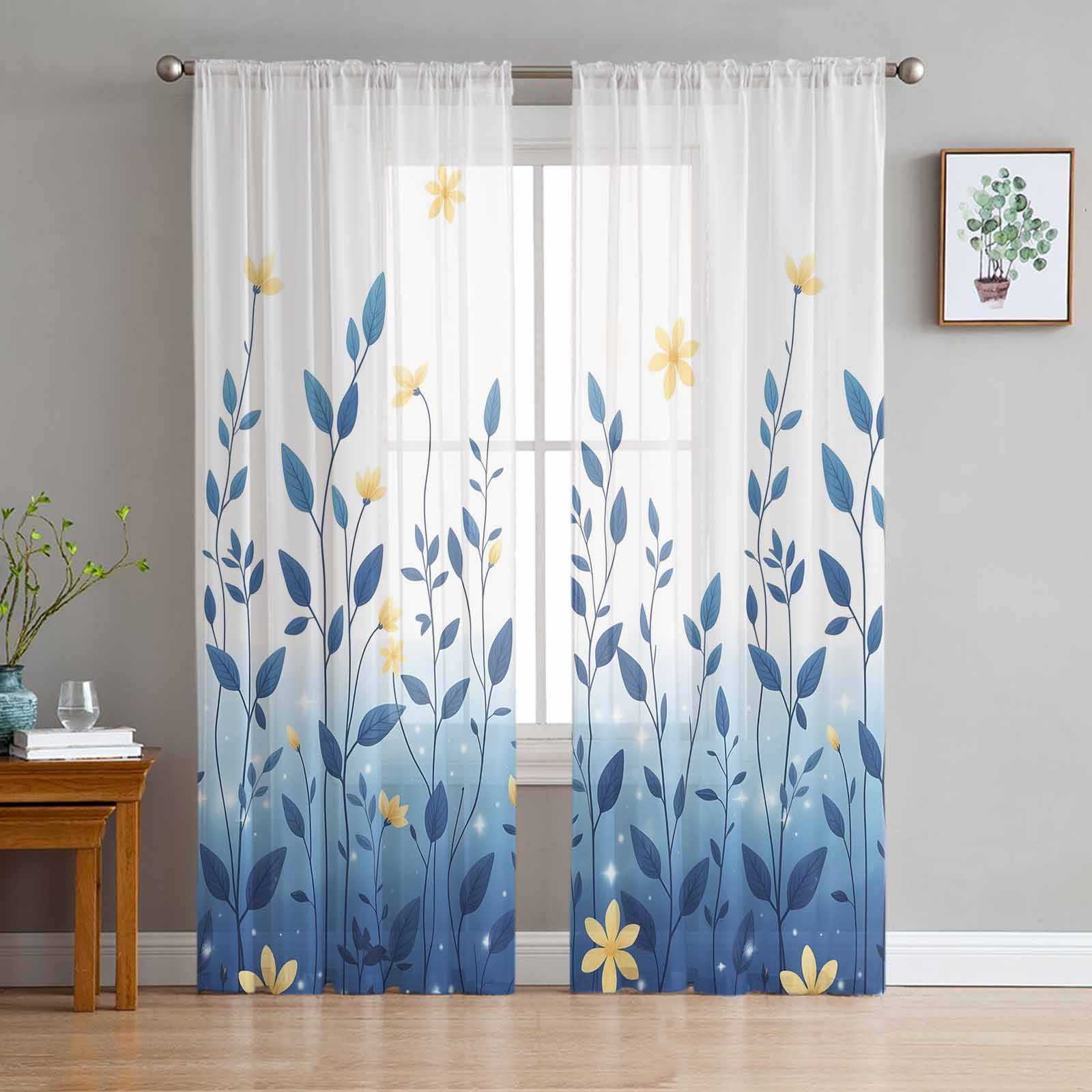 Blue Ombre Eucalyptus Sheer Curtains 72 Inches Long 2 Panels Set ...