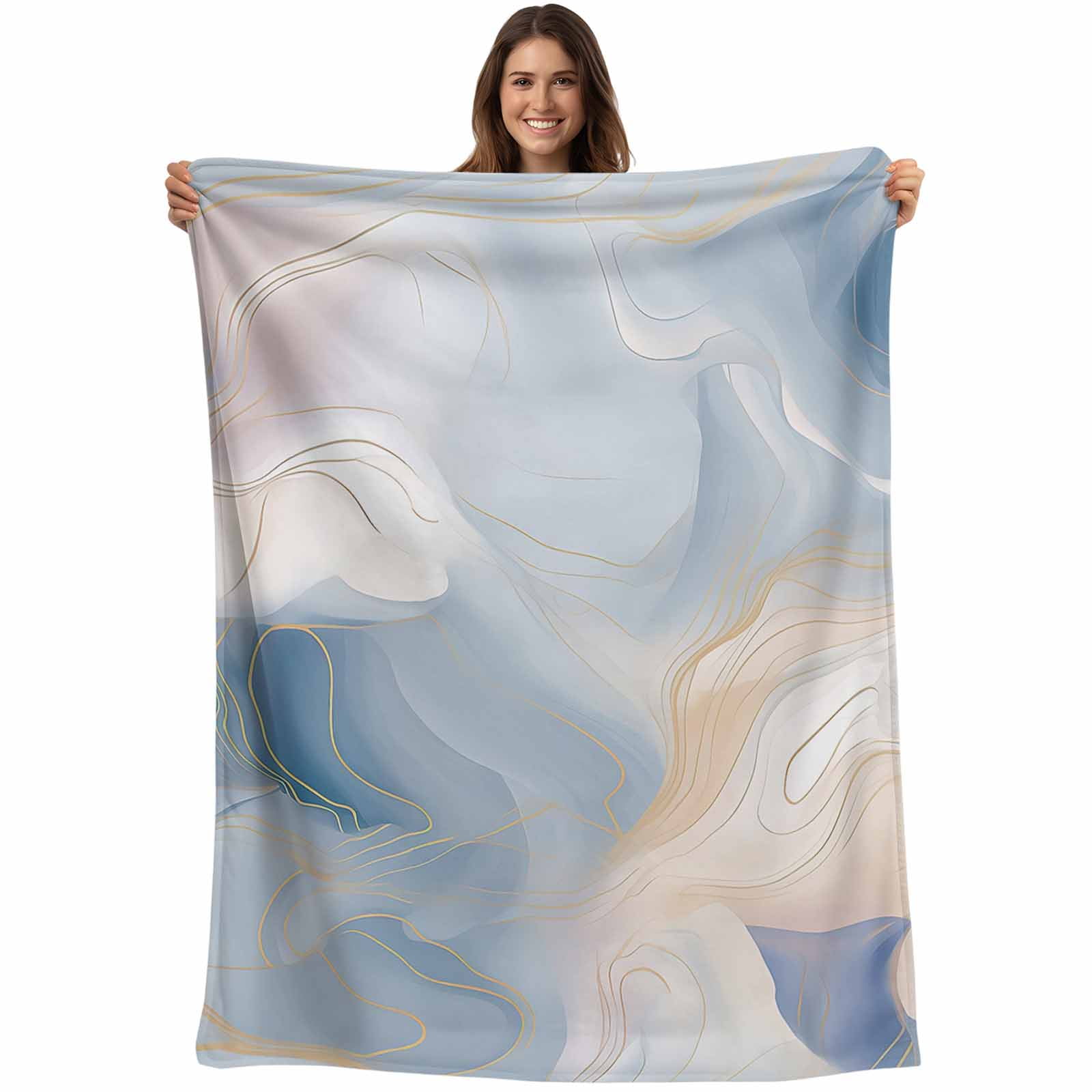 Blue Ombre Flannel Throw Blanket for Couch,Lightweight Fleece Soft Cozy ...