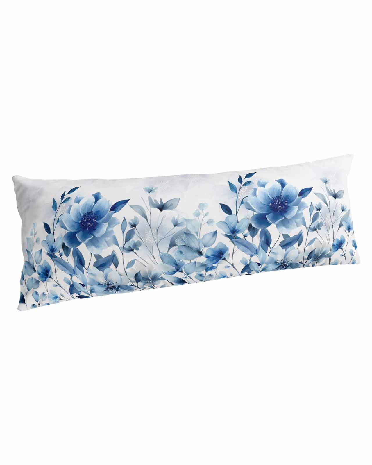 Blue Ombre Floral Body Pillow Covers, Spring Elegant Flowers Watercolor ...