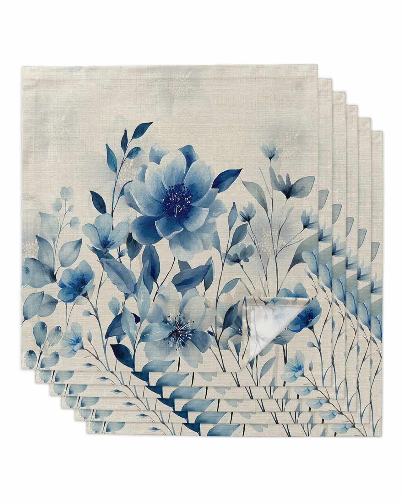 Blue Ombre Floral Cloth Napkins Set of 6 Reusable Dinner Napkins ...
