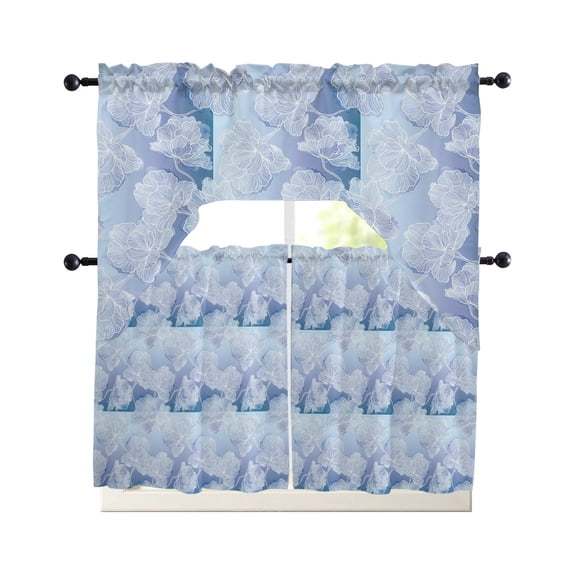 Blue Ombre Floral Kitchen Curtains Sets for Windows 3 Piece, Sky ...