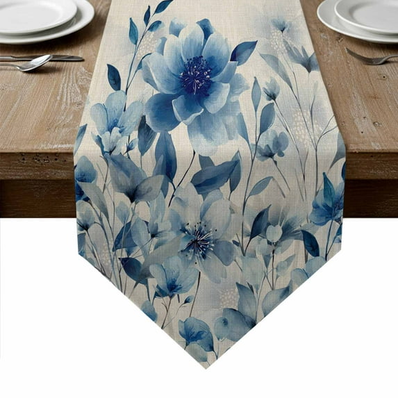 Blue Ombre Floral Table Runner Linen Burlap Table Runner 36 Inches ...
