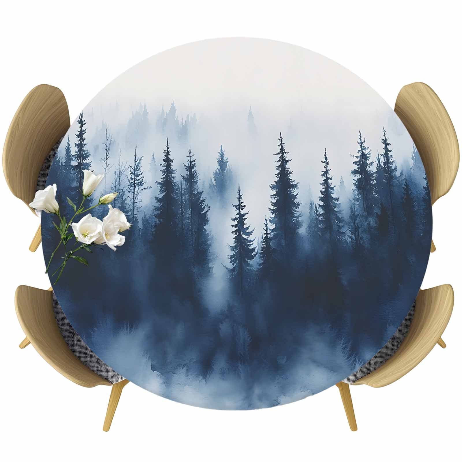 Blue Ombre Forest Round Tablecloth 36-44 Inch Round Fitted Table Cloth ...