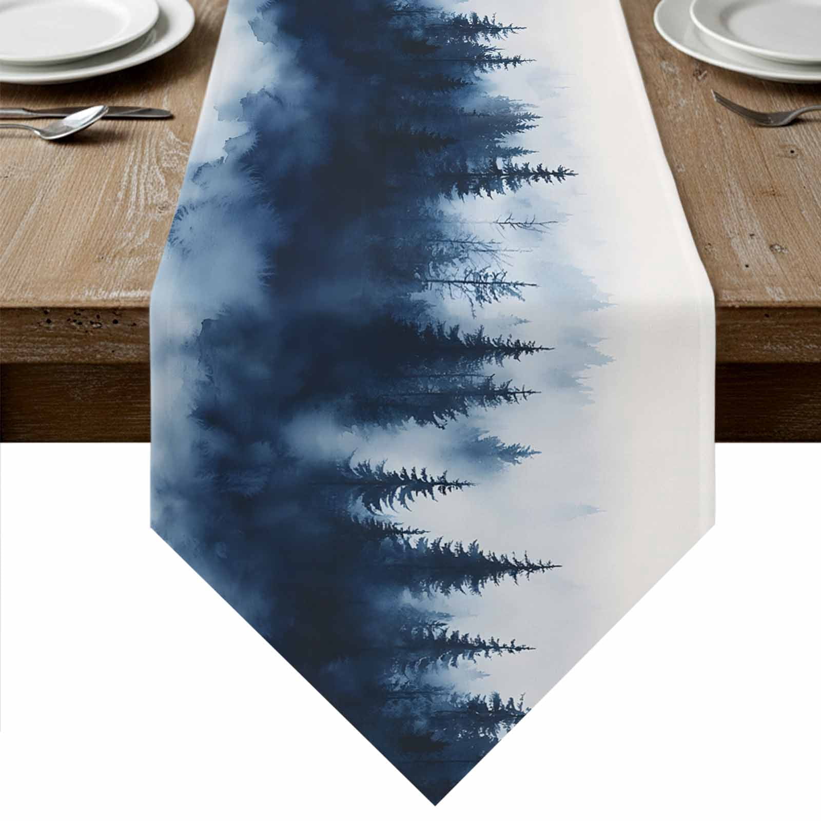 Blue Ombre Forest Table Runner Linen Burlap Table Runner 90 Inches Long ...