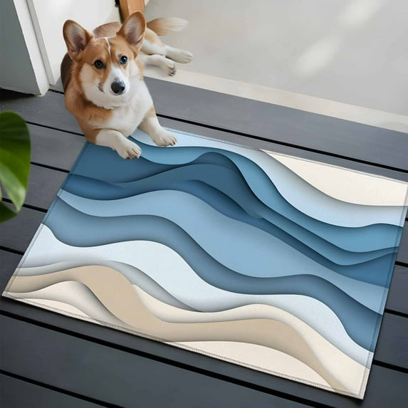 Blue Ombre Front Door Rugs 2x3 ft Abstract Stripe Ocean Wave Geometric ...