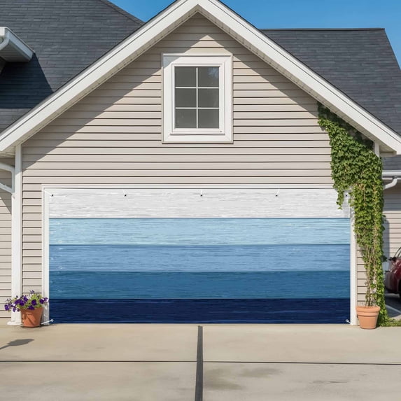 Blue Ombre Garage Door Cover Banner 7 x 16 FT, Farmhouse Vintage Wooden ...