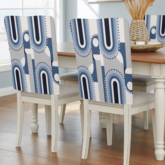 Blue Ombre Geometric Chair Back Covers, Middle Century Modern Abstract ...