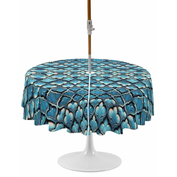 Blue Ombre Geometric Round Outdoor Tablecloth, Waterproof Table Cloth ...