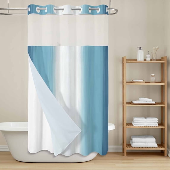 Blue Ombre No Hook Shower Curtain with Snap in Liner, Abstract Light ...