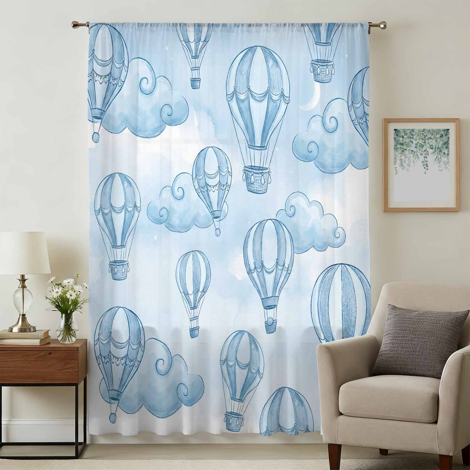 Blue Ombre Hot Air Balloon Sheer Curtains 72 Inches Long for Living ...