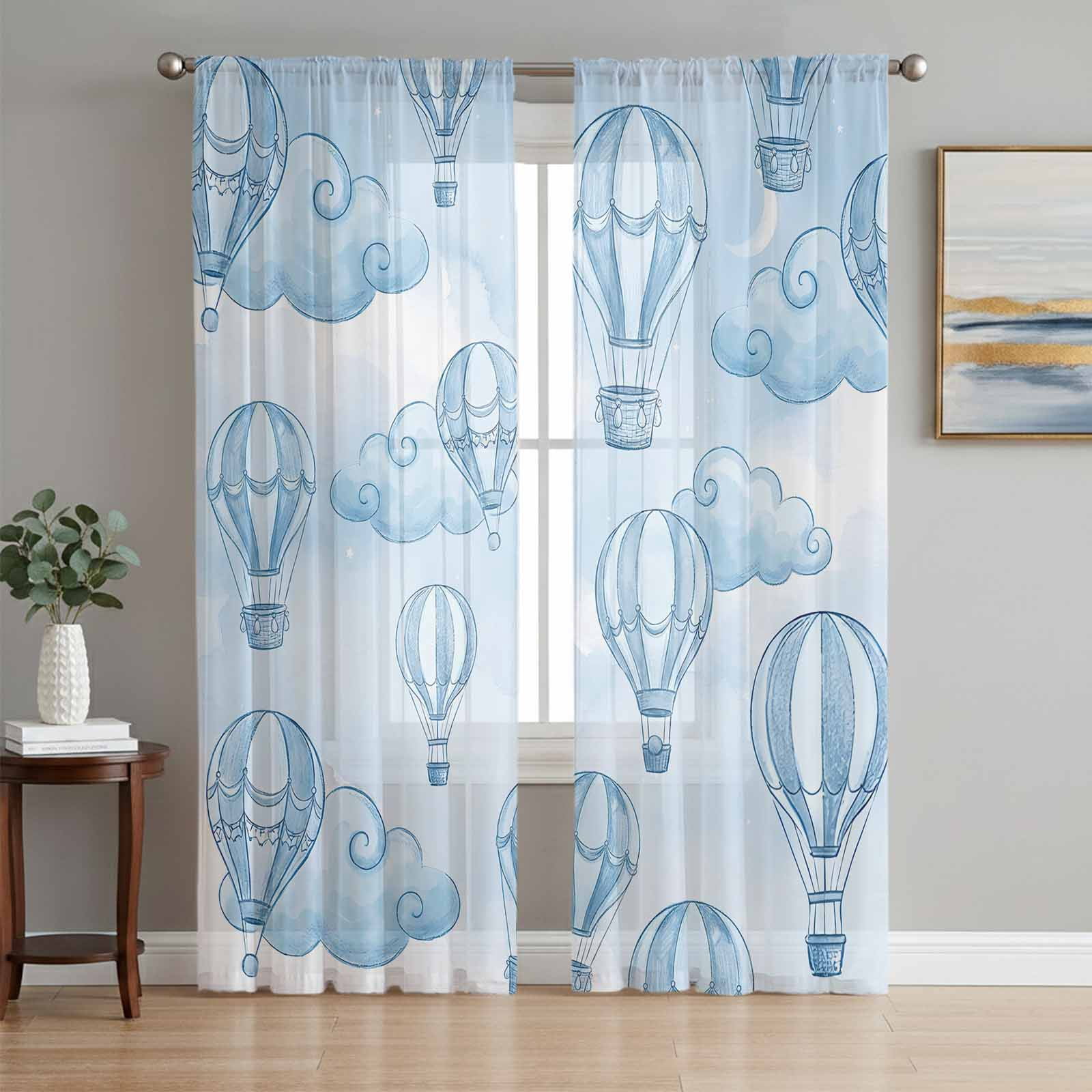 Blue Ombre Hot Air Balloon Sheer Curtains for Living Room Bedroom ...