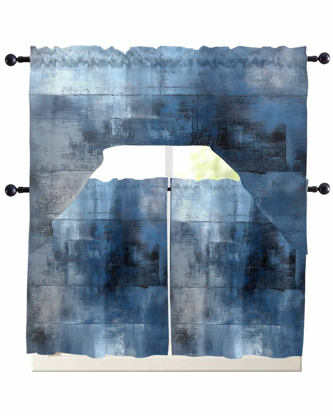Blue Ombre Kitchen Curtains Set for Windows 3 Piece Cafe Curtains 36 ...
