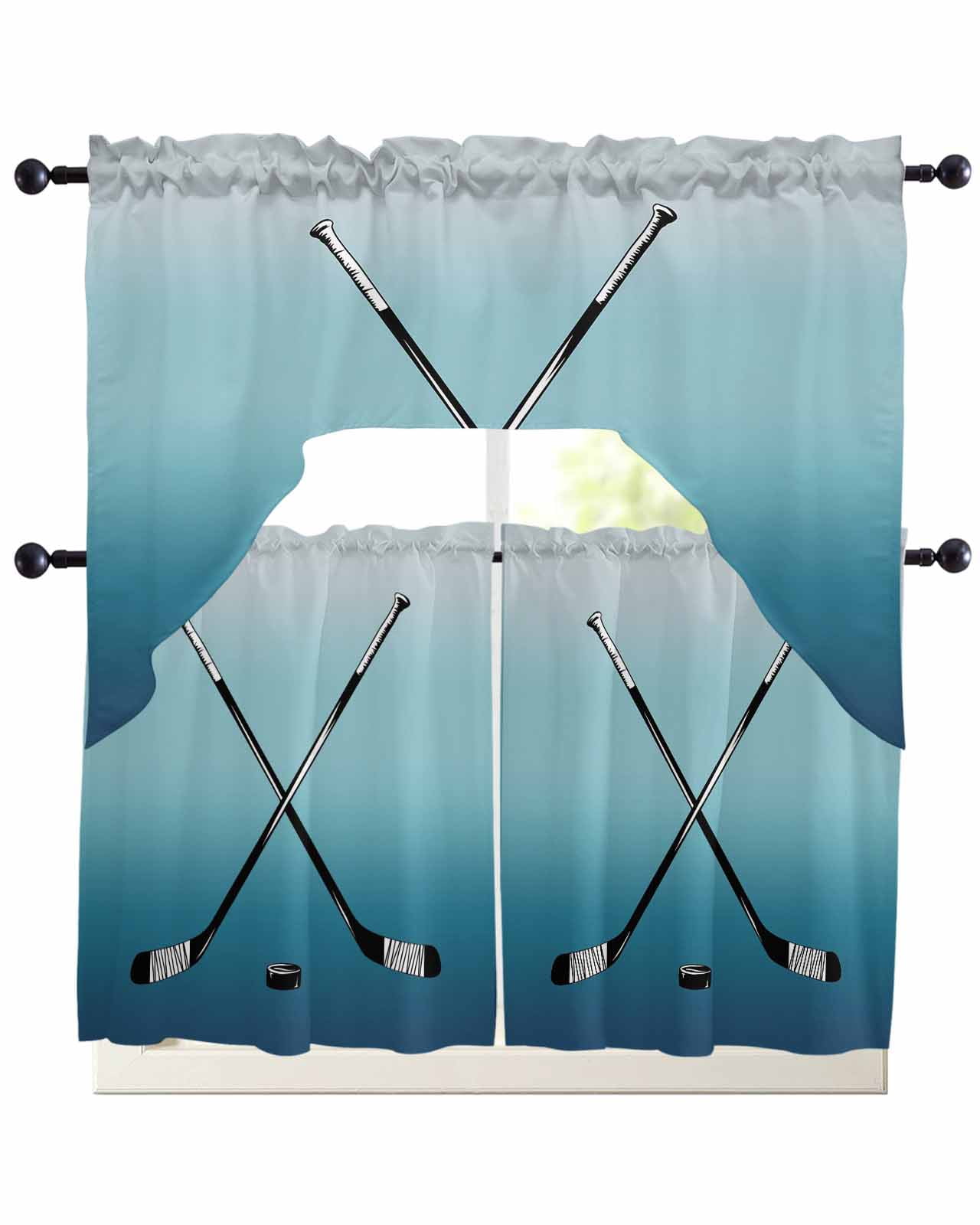 Blue Ombre Kitchen Curtains Sets 24 Inch Length with Valance, Black ...
