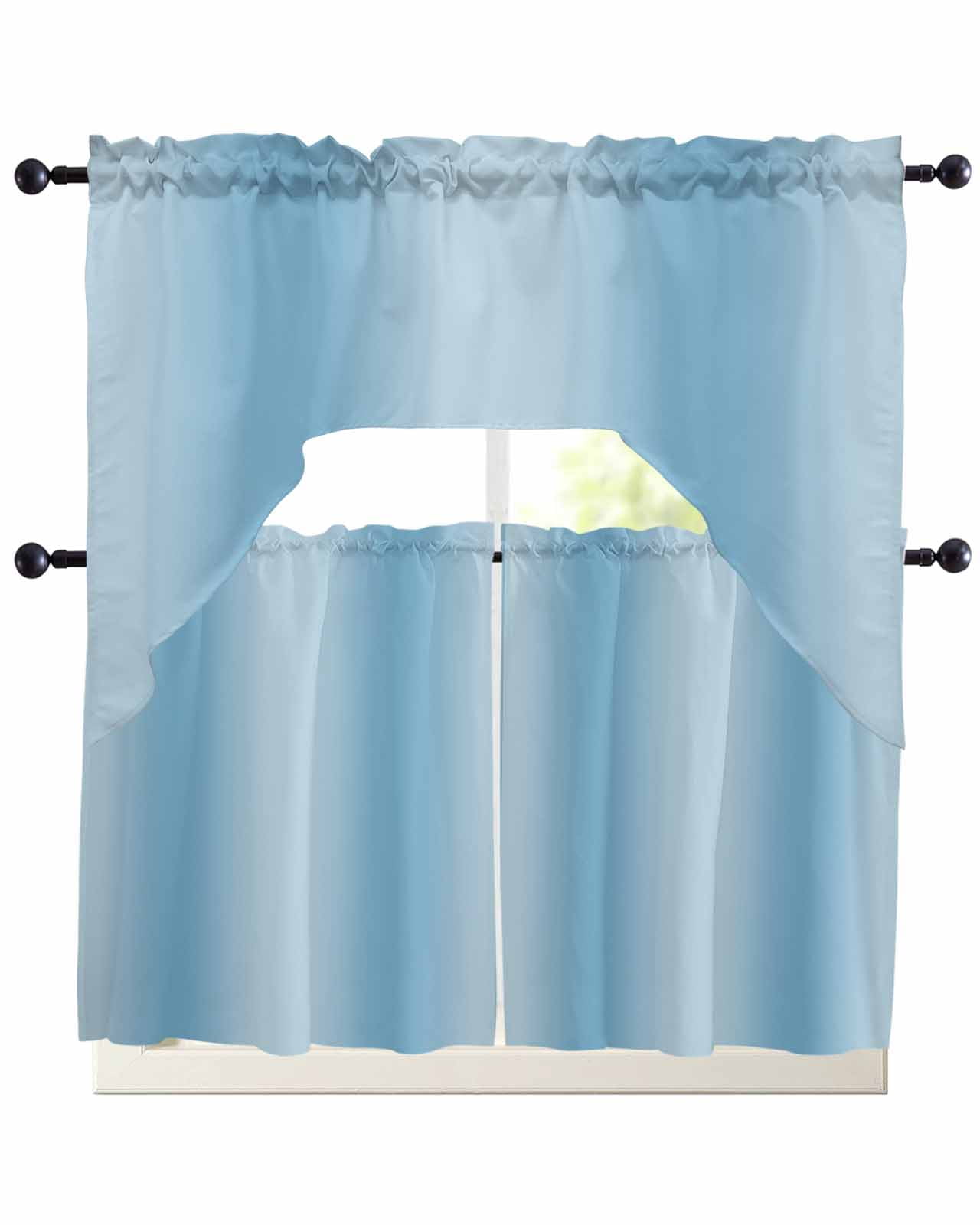Blue Ombre Kitchen Curtains Sets 24 Inch Length with Valance, Modern ...