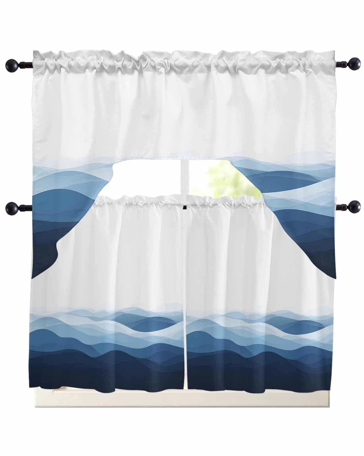 Blue Ombre Kitchen Curtains Swag Valance and Tier Curtains Set 24 Inch ...