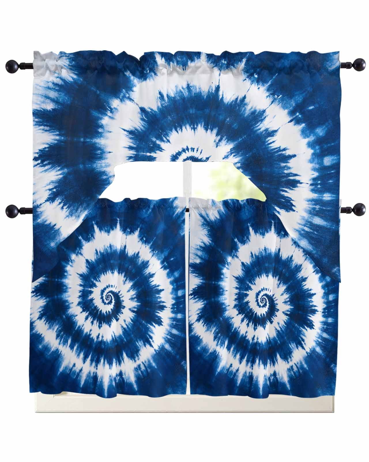 Blue Ombre Kitchen Curtains Swag Valance and Tier Curtains Set 36 Inch Length, Boho Tribal ...