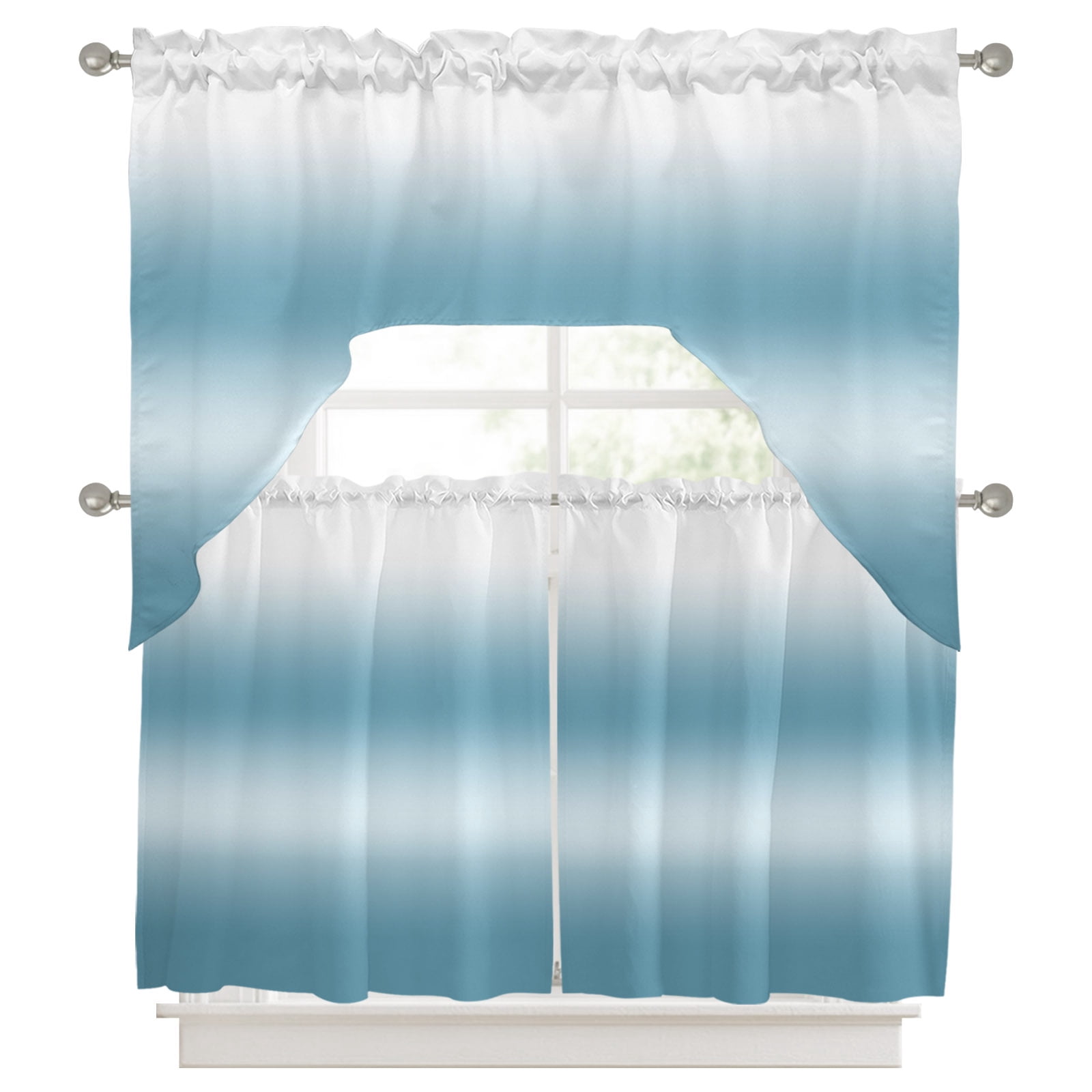 Blue Ombre Kitchen Curtains Swag Valance and Tier Curtains Set 36 Inch ...