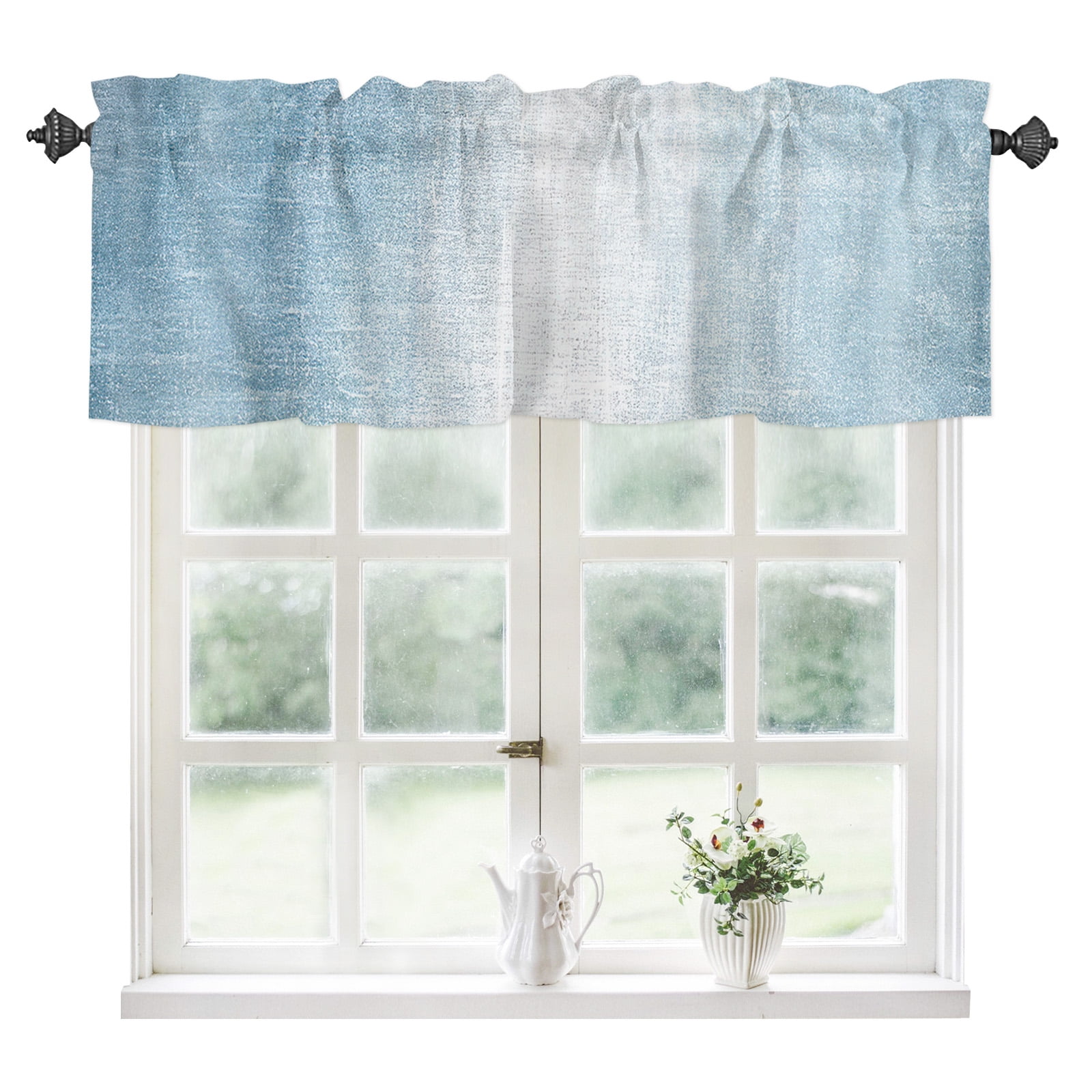 Blue Ombre Kitchen Valances for Windows 54x18 Inch Kitchen Curtains ...