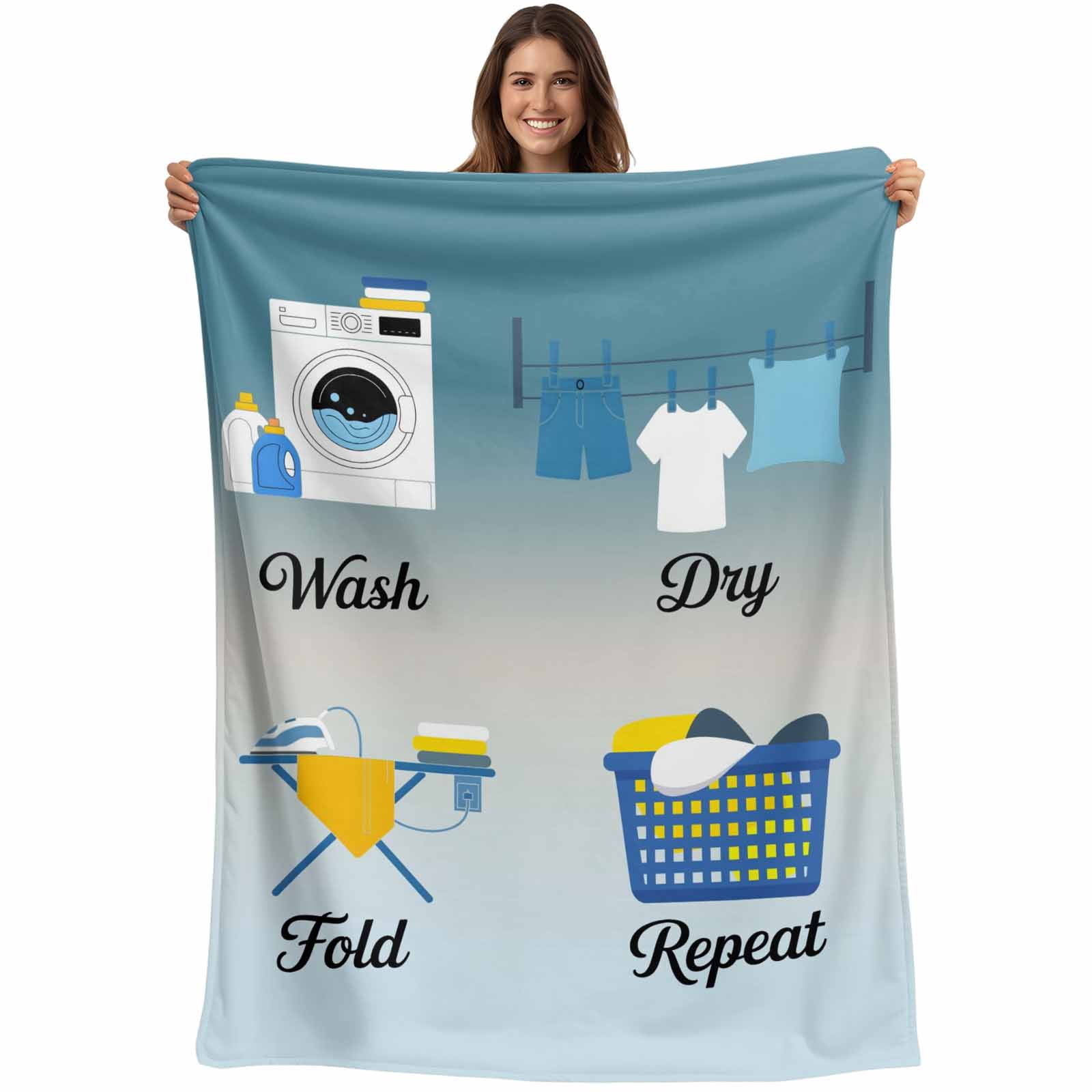 Blue Ombre Laundry Blanket Soft Cozy Warm Throw Blanket for Couch ...