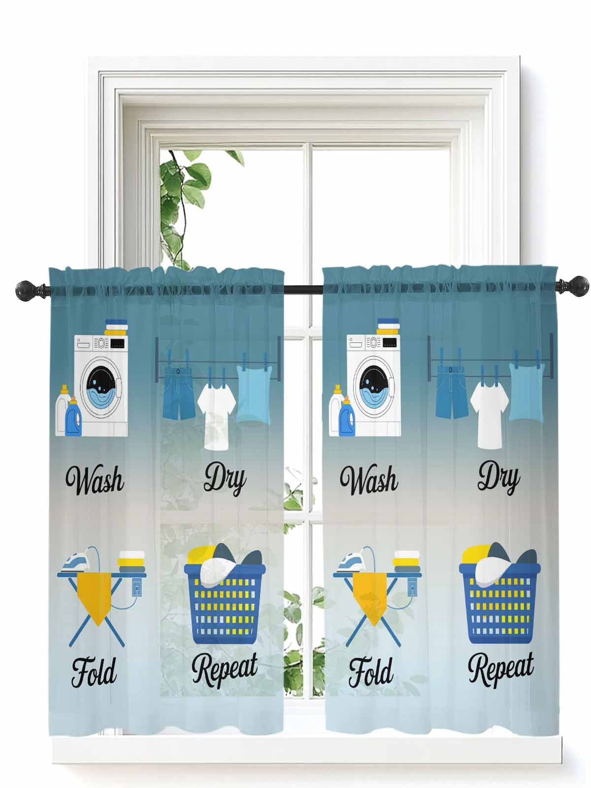 Blue Ombre Laundry Curtains 45 Inch Length, Sheer Curtains for Bedroom ...