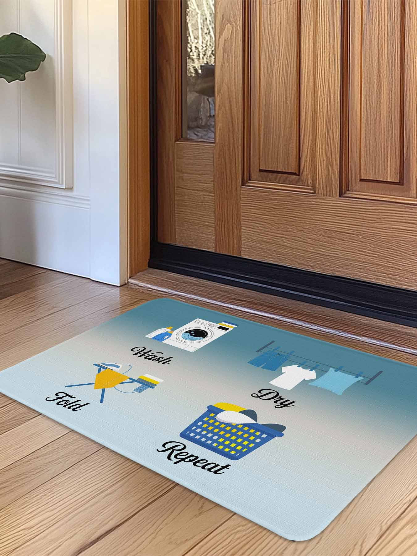 Blue Ombre Laundry Door Mat Indoor Outdoor Entrance, Non Slip Rug for ...