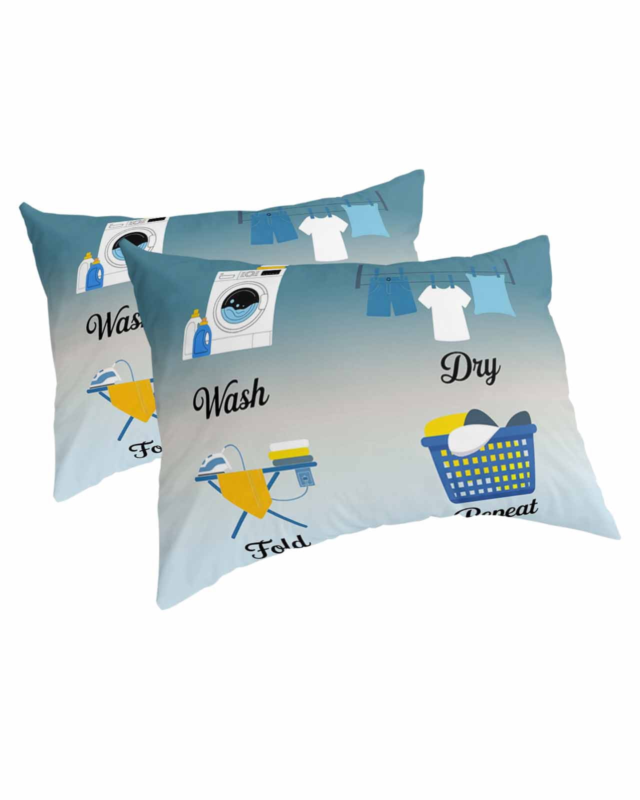 Blue Ombre Laundry Pillow Covers Standard Size 2 Pack, Wash Dry Fold ...
