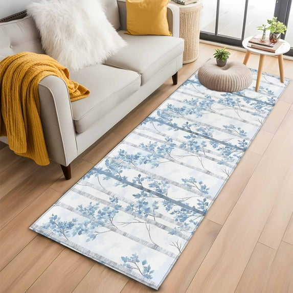 Blue Ombre Leaves Kitchen Runner Rug 2x6 Washable Runners for Hallway ...
