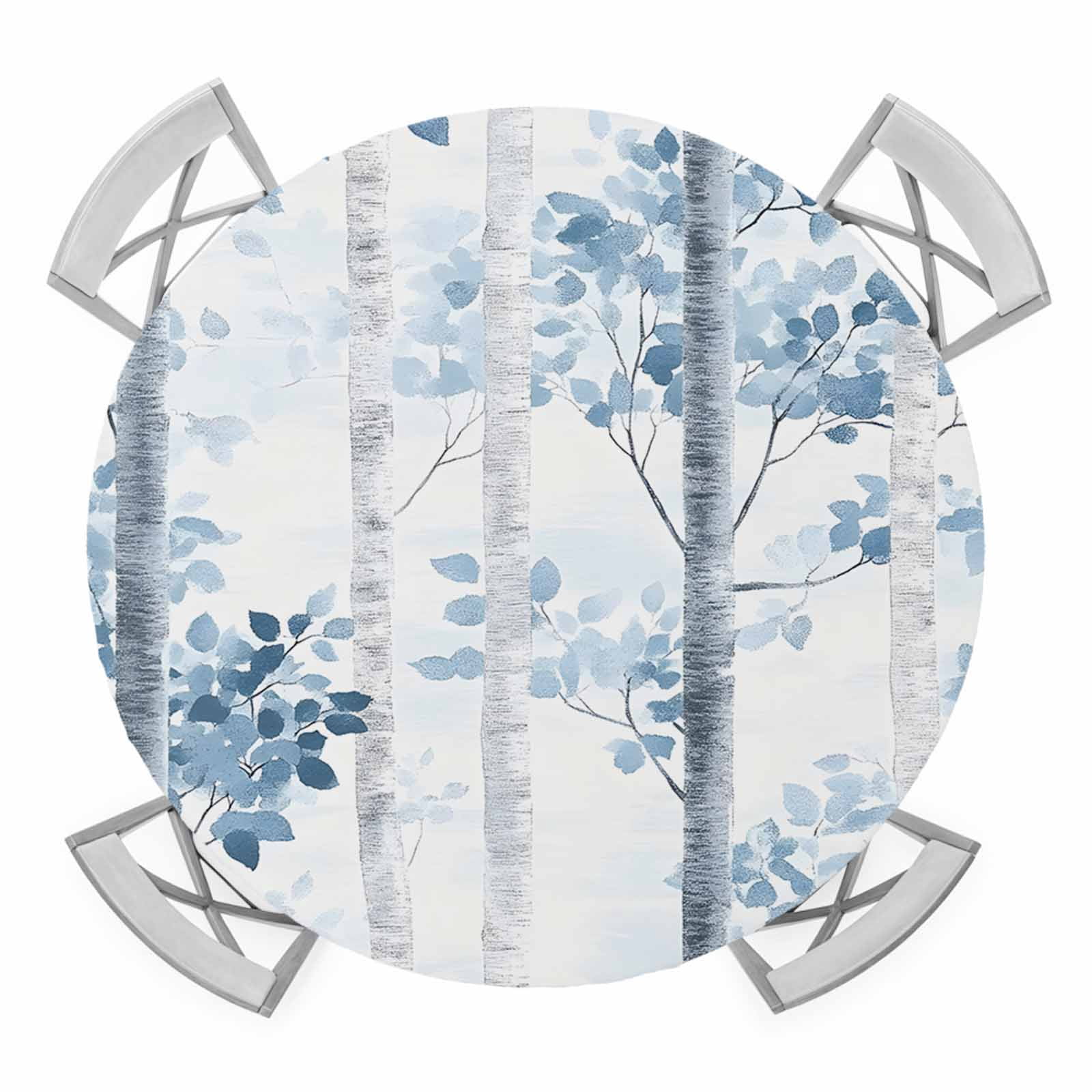 Blue Ombre Leaves Round Tablecloth for 55-60 Inch Tables, Fitted Table ...
