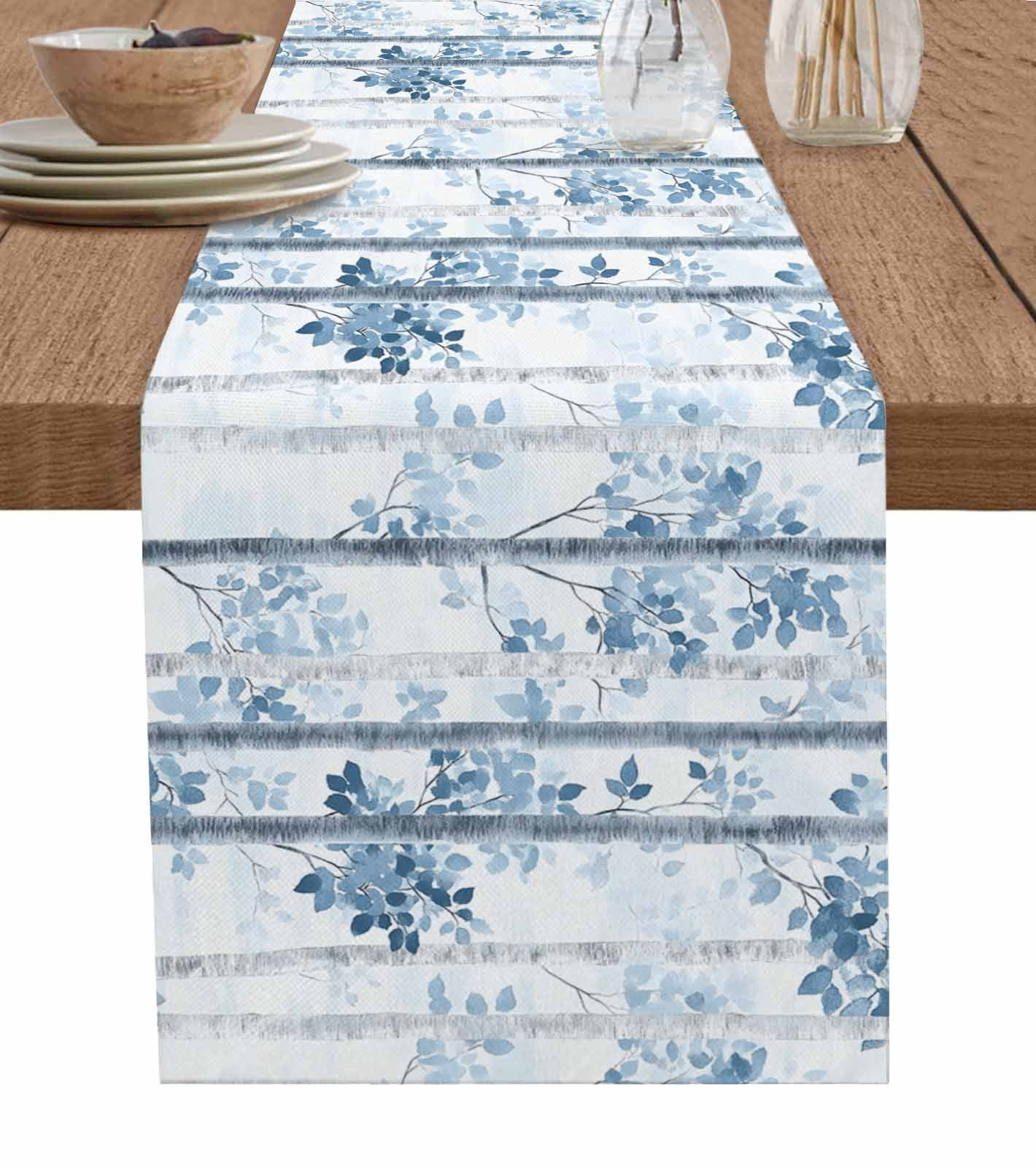 Blue Ombre Leaves Table Runner 36 Inches, Gray Branches Forest Bed ...