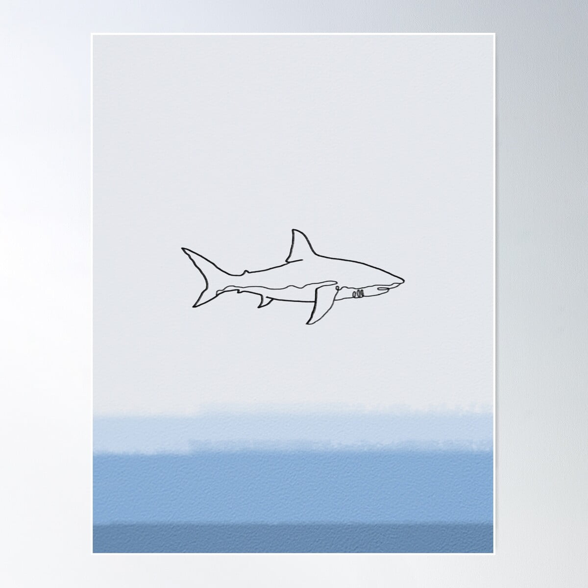 Blue Ombre Line Art Shark Poster Wall Art, Modern Wall Decor For Living ...