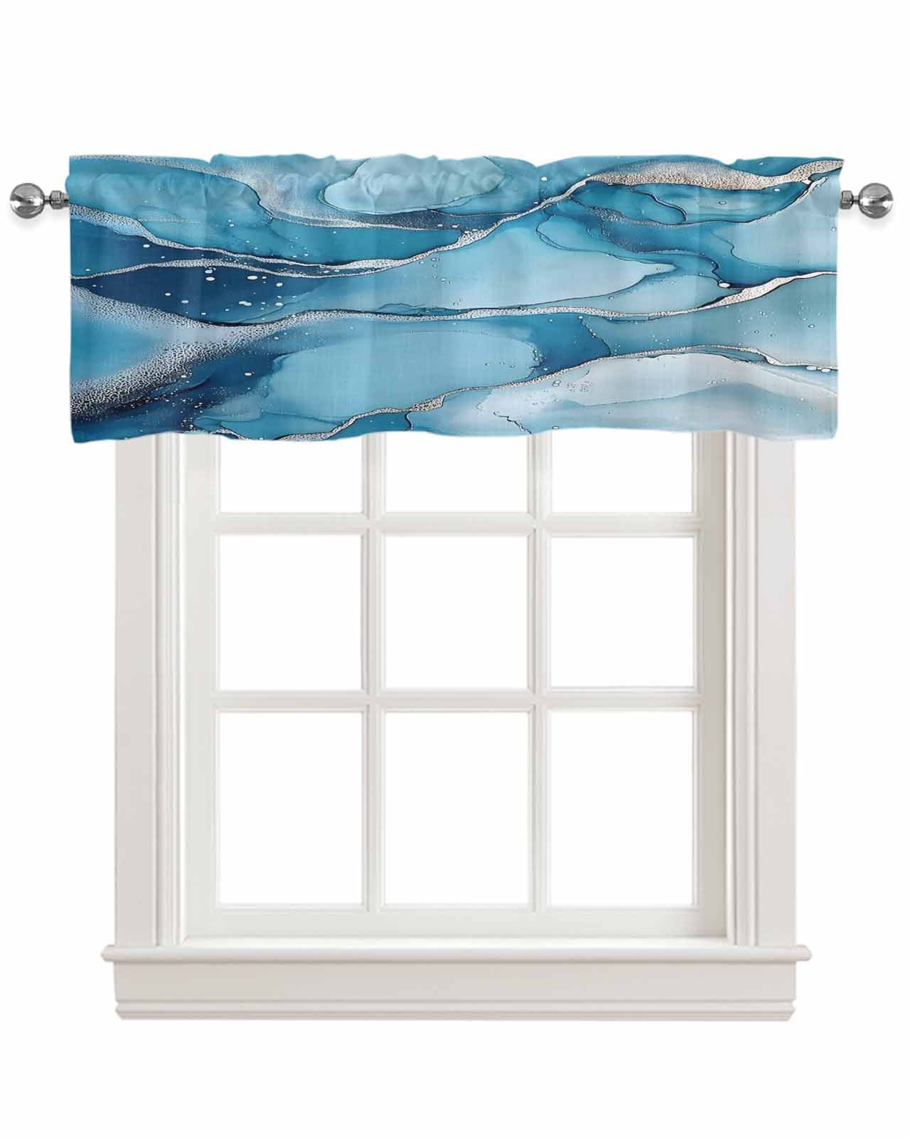 Blue Ombre Marble Kitchen Valances for Windows Farmhouse Linen Window ...