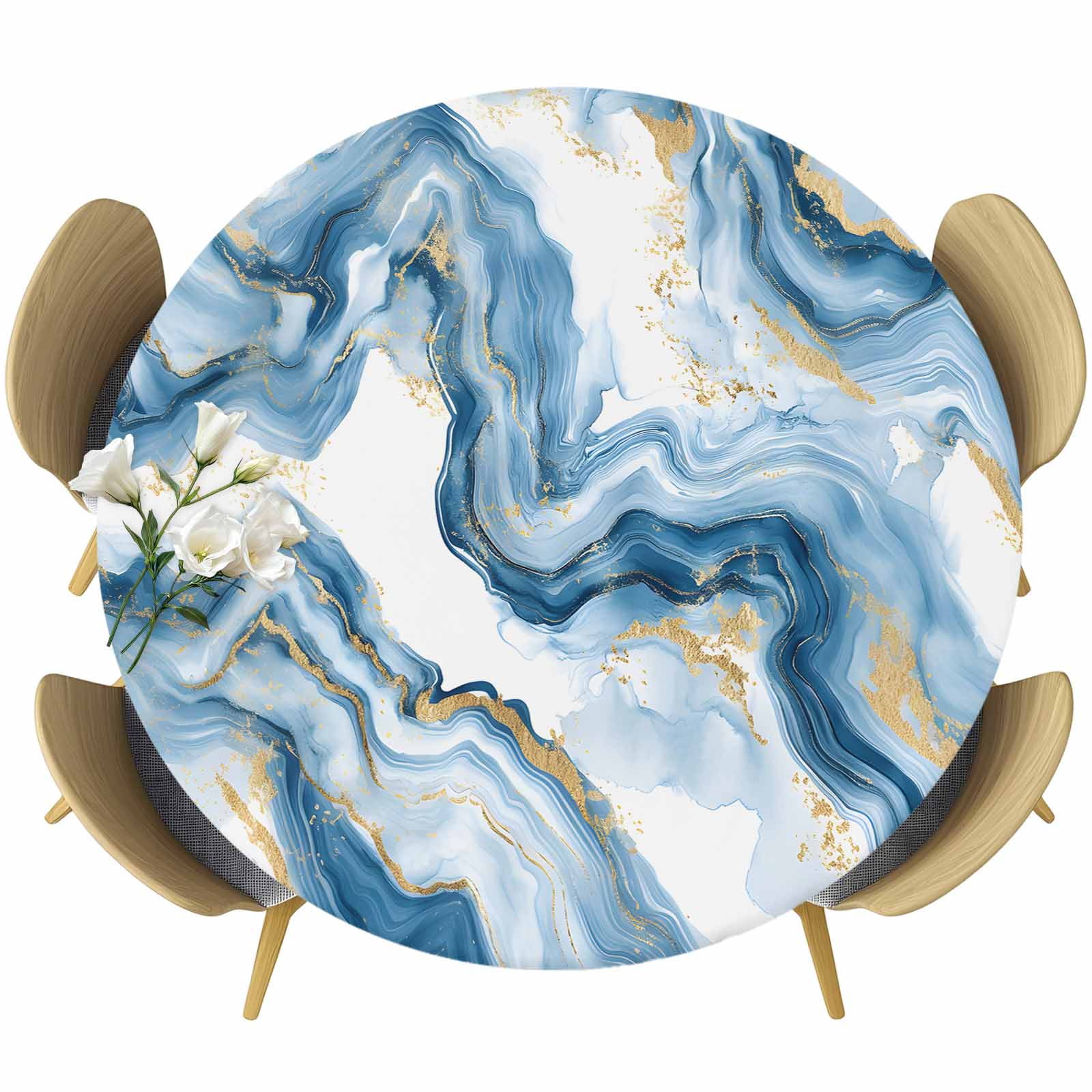 Blue Ombre Marble Round Tablecloth 36-44 Inch Round Fitted Table Cloth ...