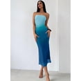 Blue Ombre Mesh Bandeau Bodycon Midi Dress For Women Summer Spring ...