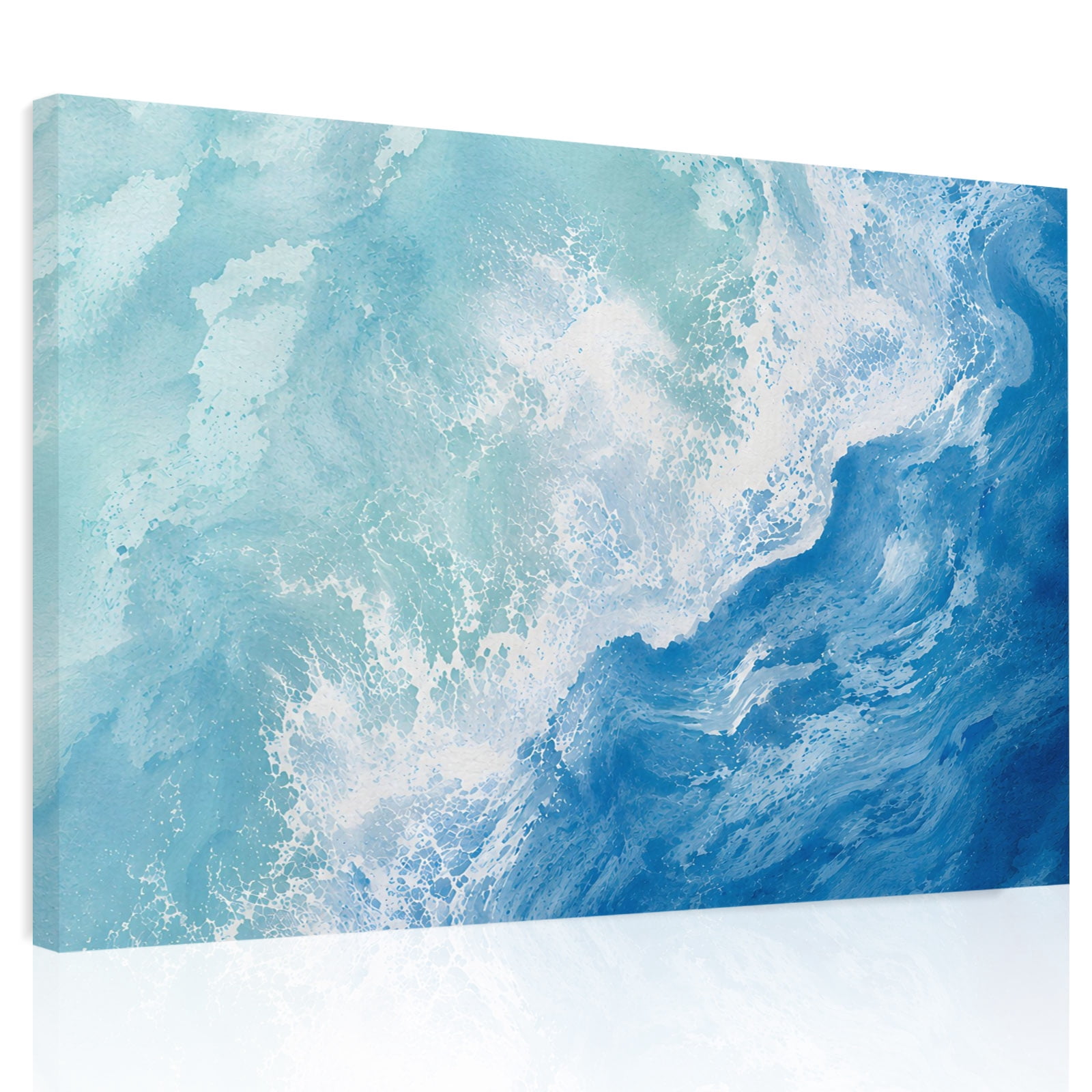 Blue Ombre Ocean Canvas Print Wall Art, Teal Blue Swirling Sea Waves ...
