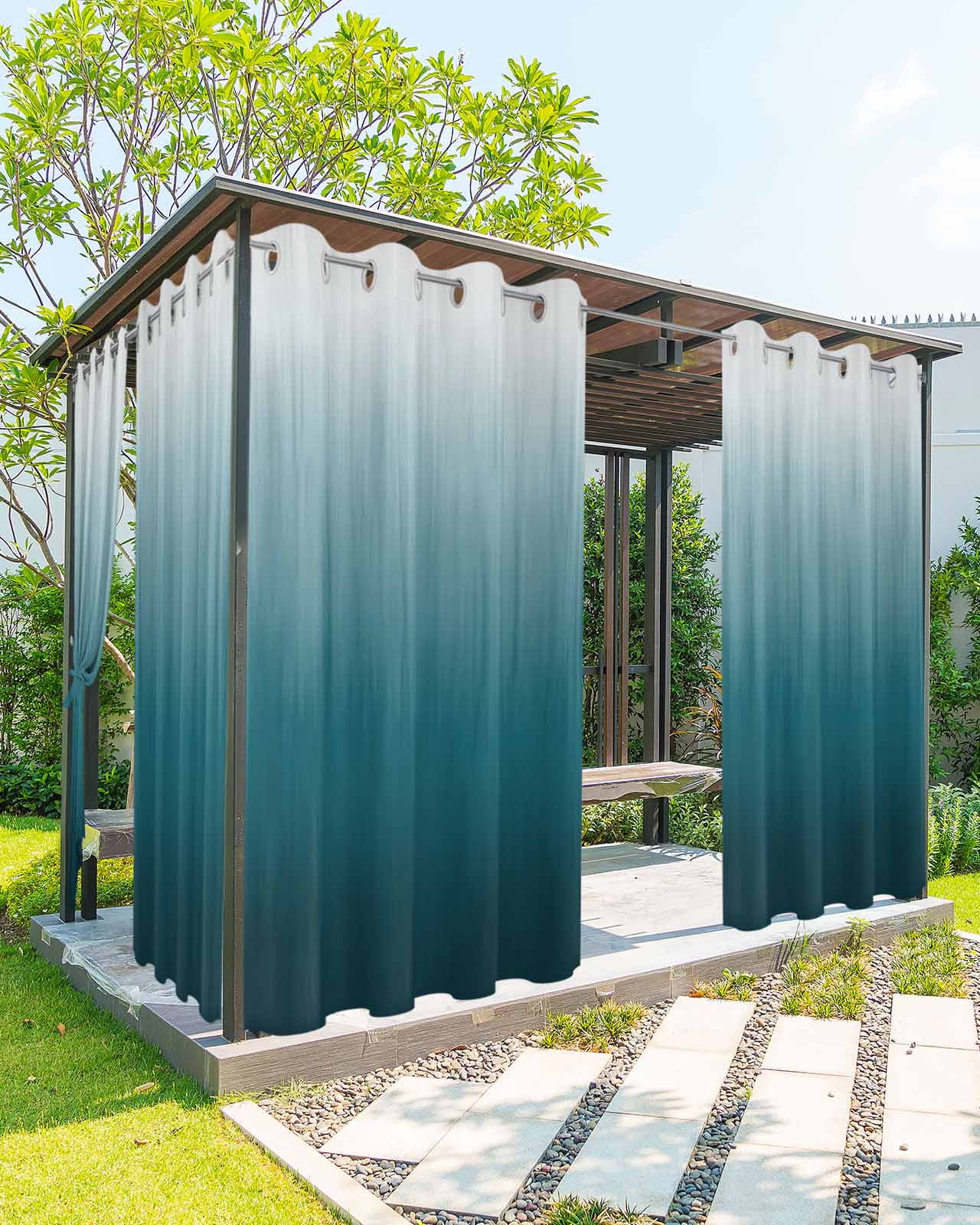 Blue Ombre Outdoor Curtains for Patio, Contemporary Gradient Abstract ...