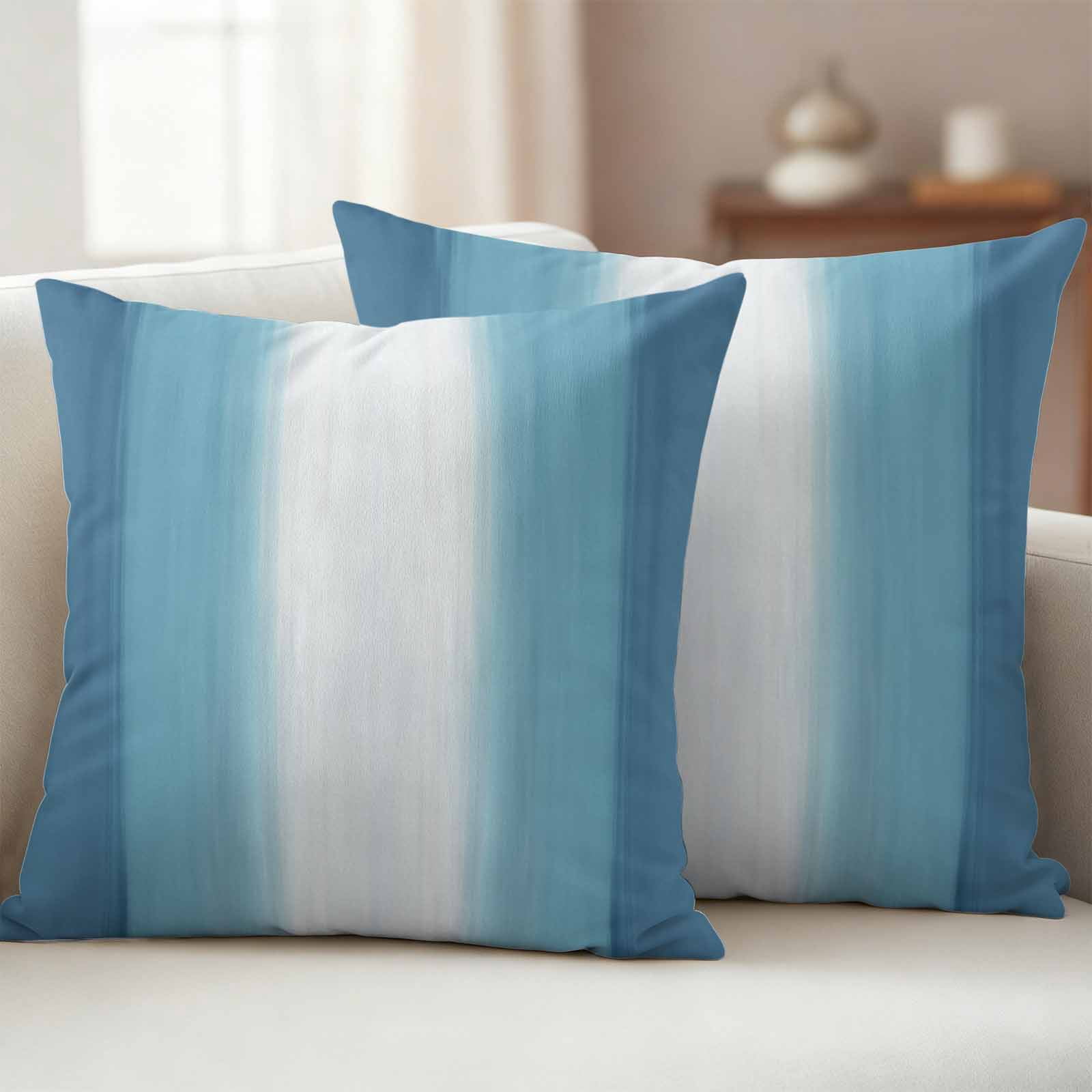 Blue Ombre Pillow Covers 2 Pack Abstract Light Blue Ombre White Stripes ...