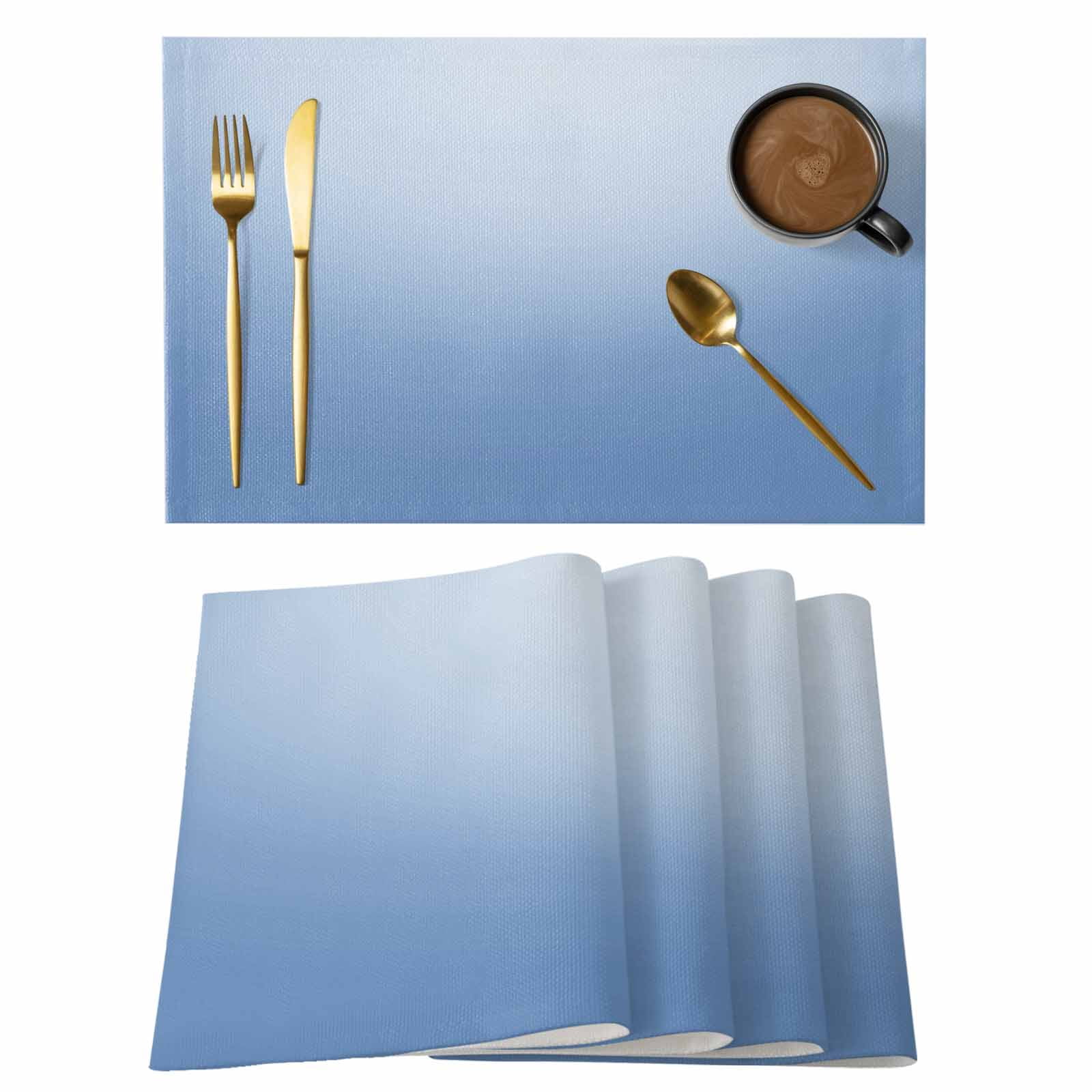 Blue Ombre Placemats Set of 4, Cotton Linen Fabric Place Mats, Modern ...
